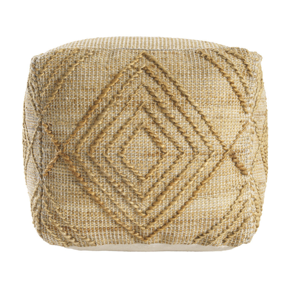 HomeRoots 18" Natural Jute Blend Cube Geometric Pouf Ottoman | Wayfair